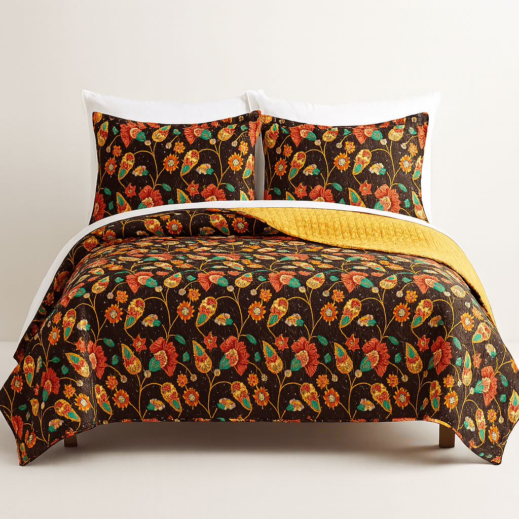 DaDa Bedding Collection Elegant Marigold’s Garden Quilt Reversible ...