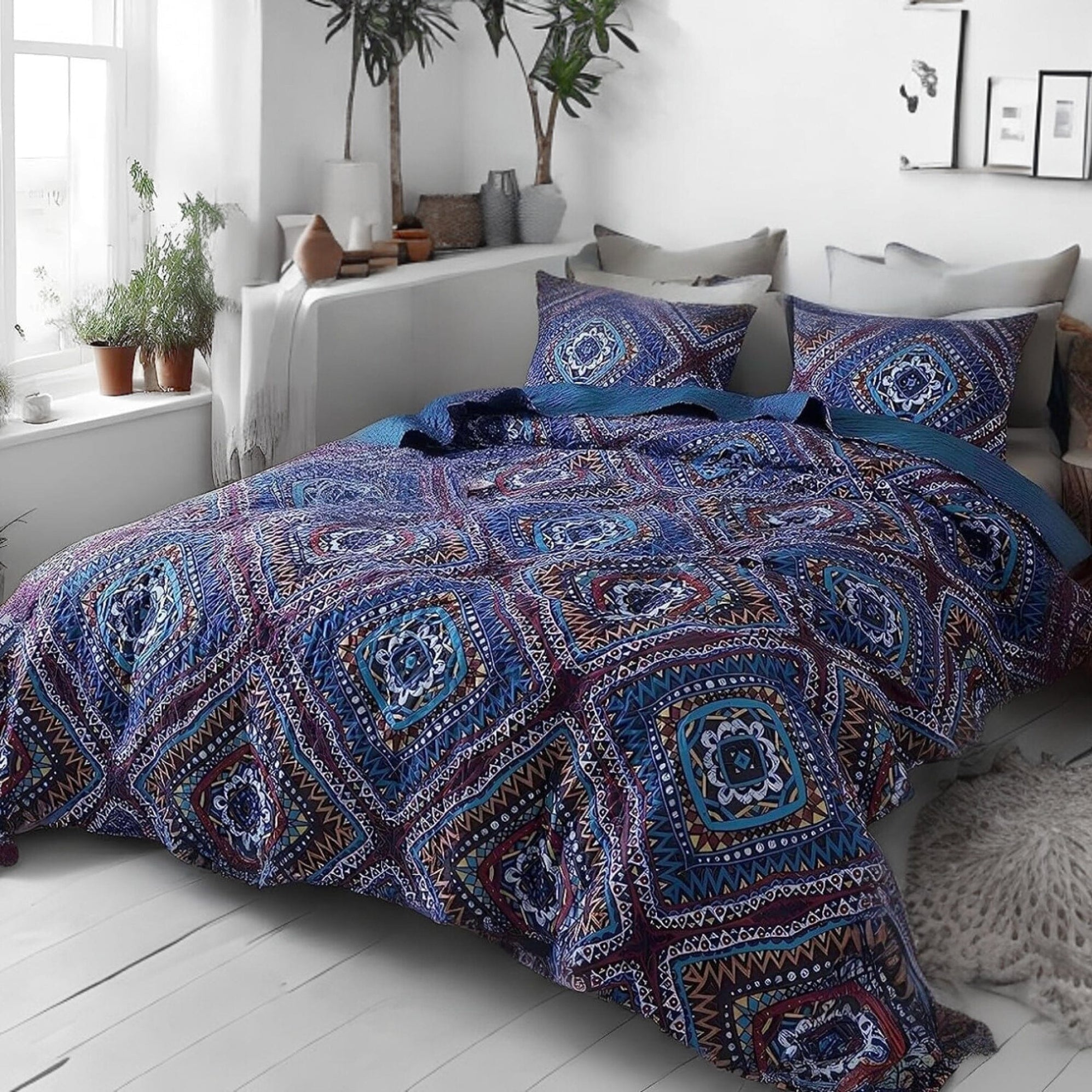 DaDa Bedding Farmhouse Bohemian Native Rustic Navy Blue Geometric Diam ...