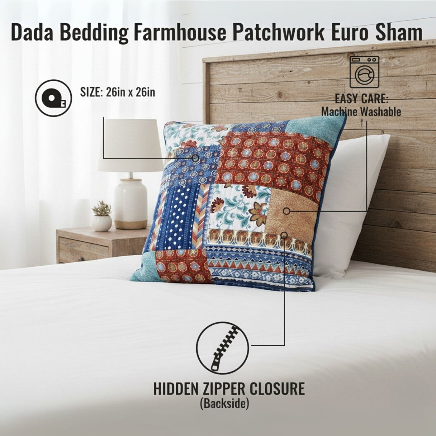 DaDa Bedding Bohemian Vibes Patchwork Floral Euro Pillow Sham Cover, 2 ...