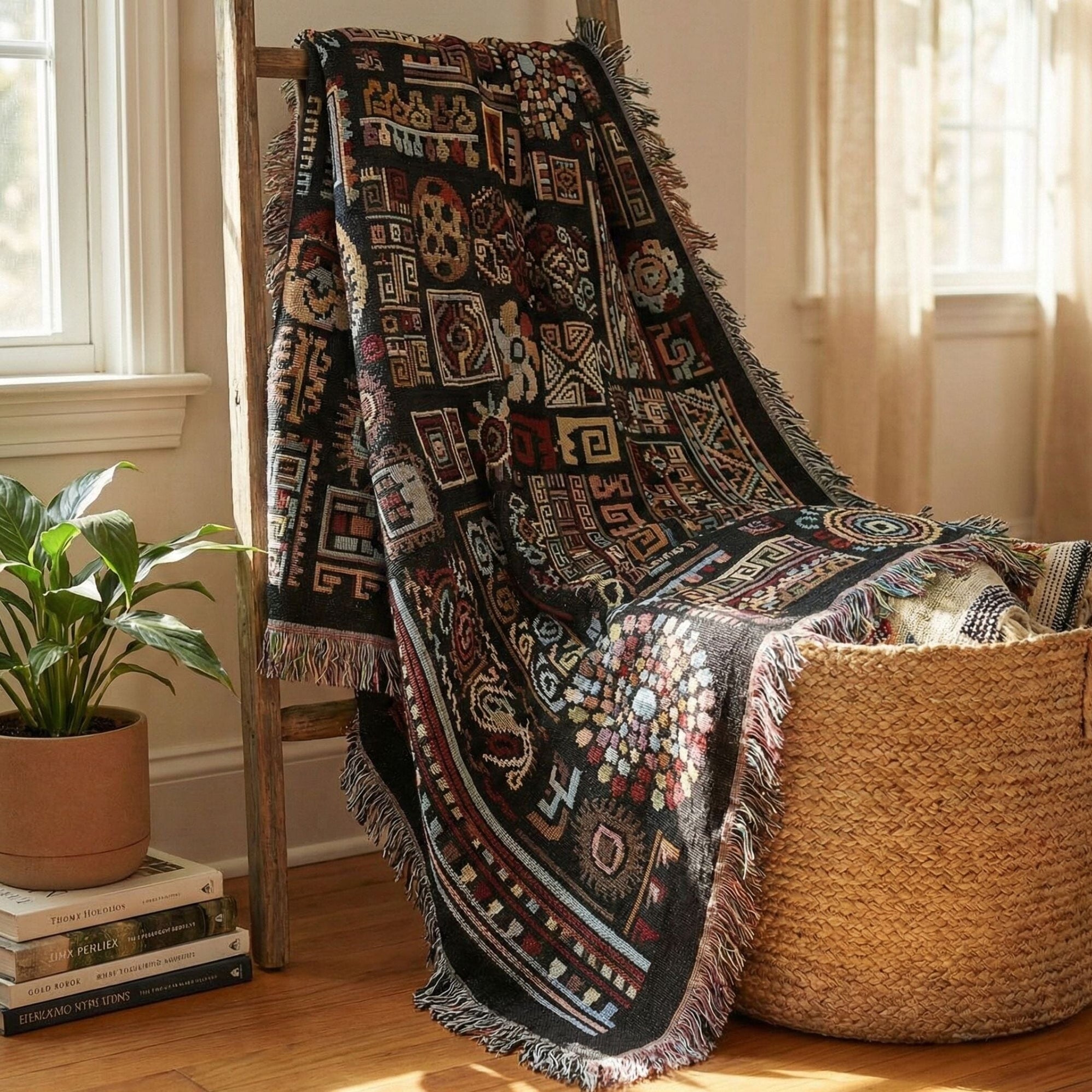 DaDa Bedding Elegant Tapestry Throw Blanket, Ethnic Ornaments Geometri ...