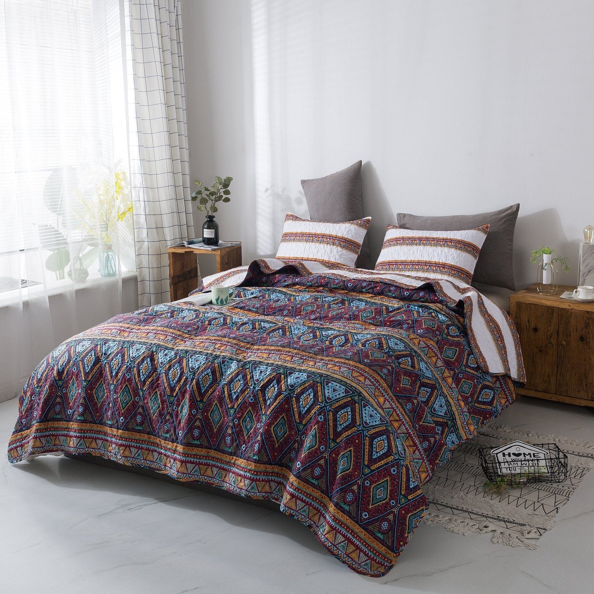 DaDa Bedding Southwestern Aztec Bohemian Desert Tribal Quilted Bedspre ...