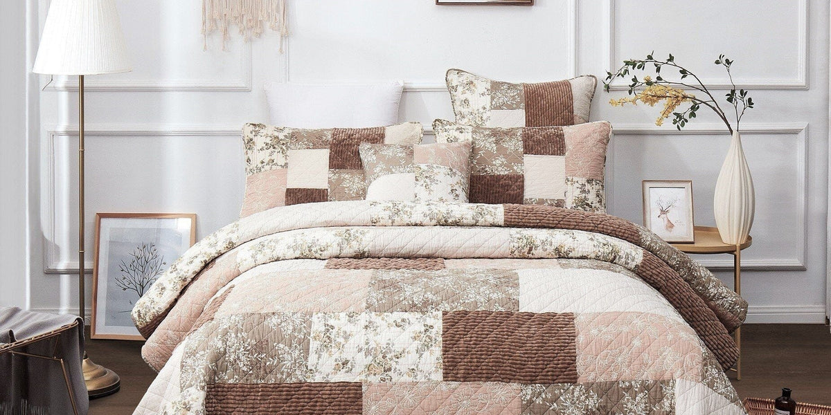 DaDa Bedding Dusty Rose Taupe Beige Brown Floral Cottage Patchwork Qui ...