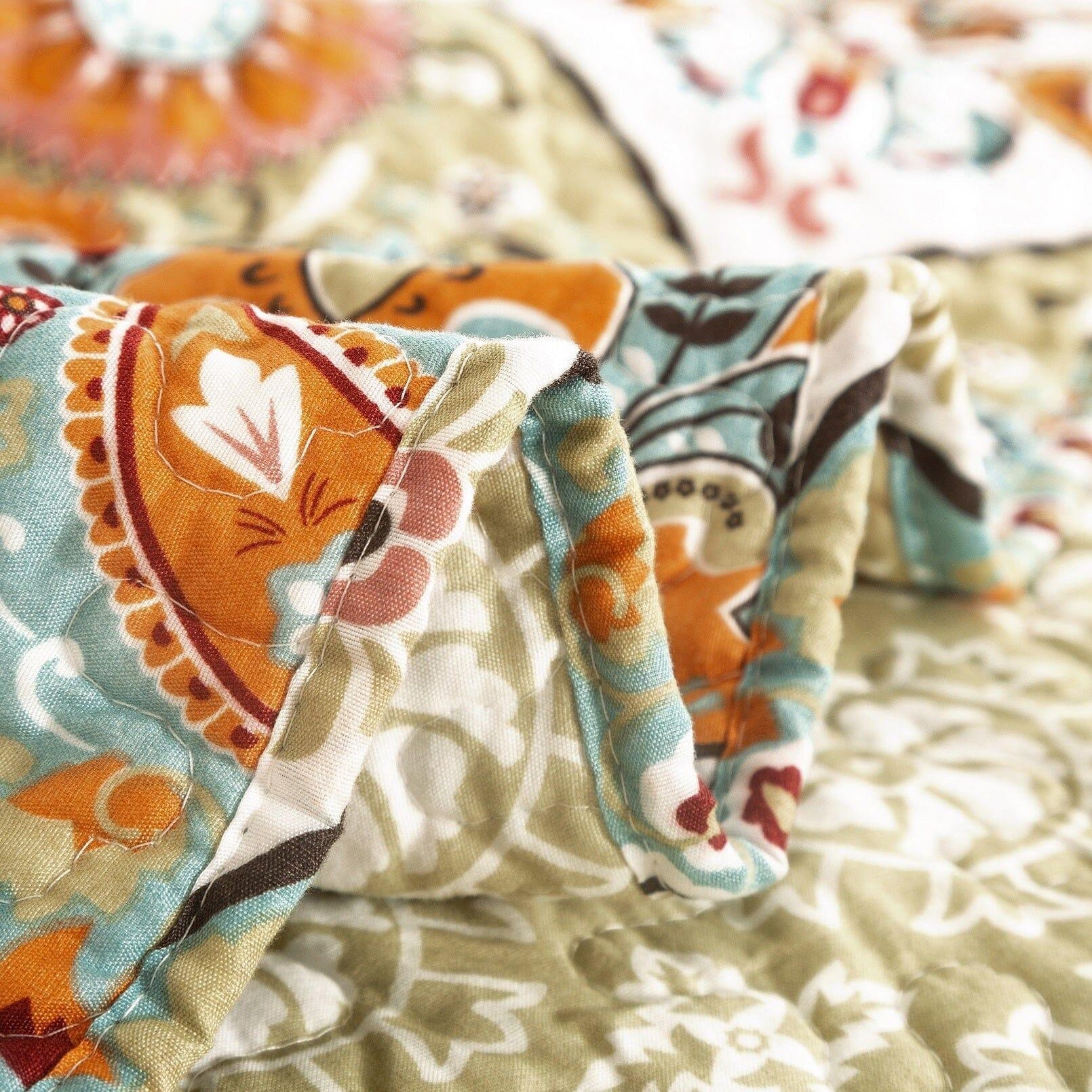 DaDa Bedding Bohemian Floral Paisley Garden Coral Teal Quilted Bedspre ...