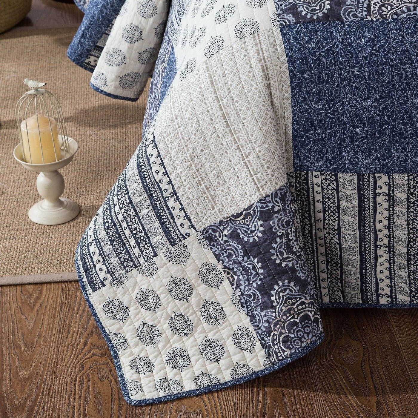 DaDa Bedding Bohemian Denim Blue Patchwork Cotton Quilted Bedspread ...