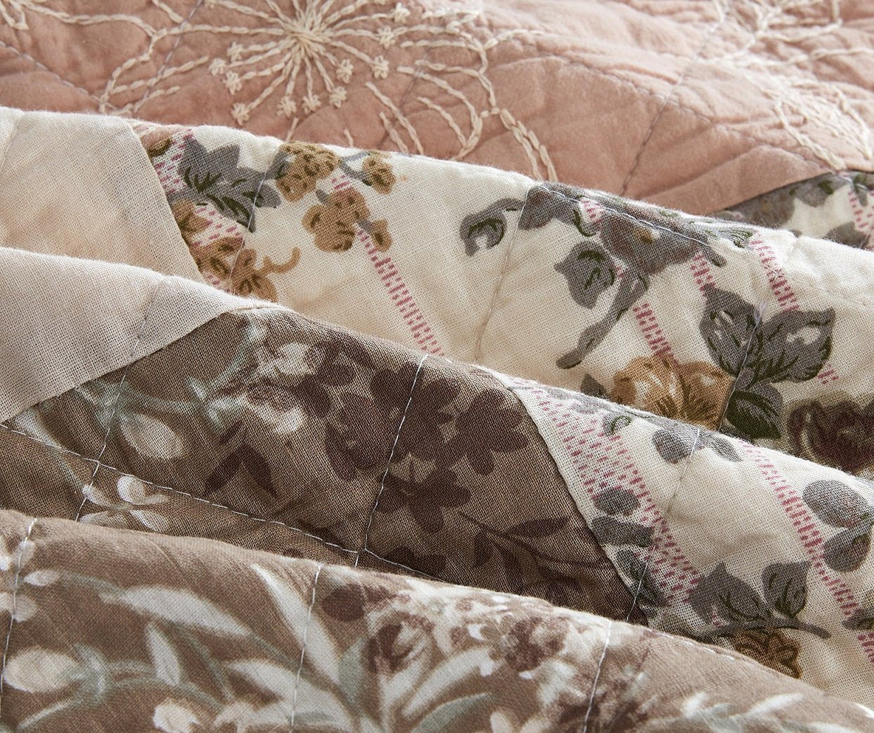 DaDa Bedding Dusty Rose Taupe Beige Brown Floral Cottage Patchwork Qui ...
