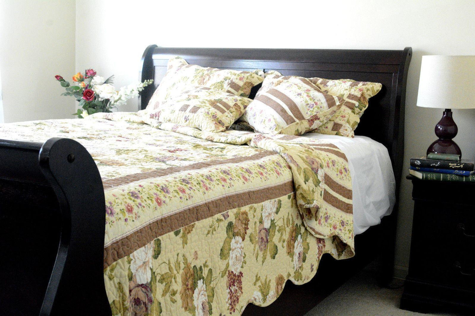 DaDa Bedding Dusty Roses Garden Ivory Yellow & Brown Floral Cottage ...