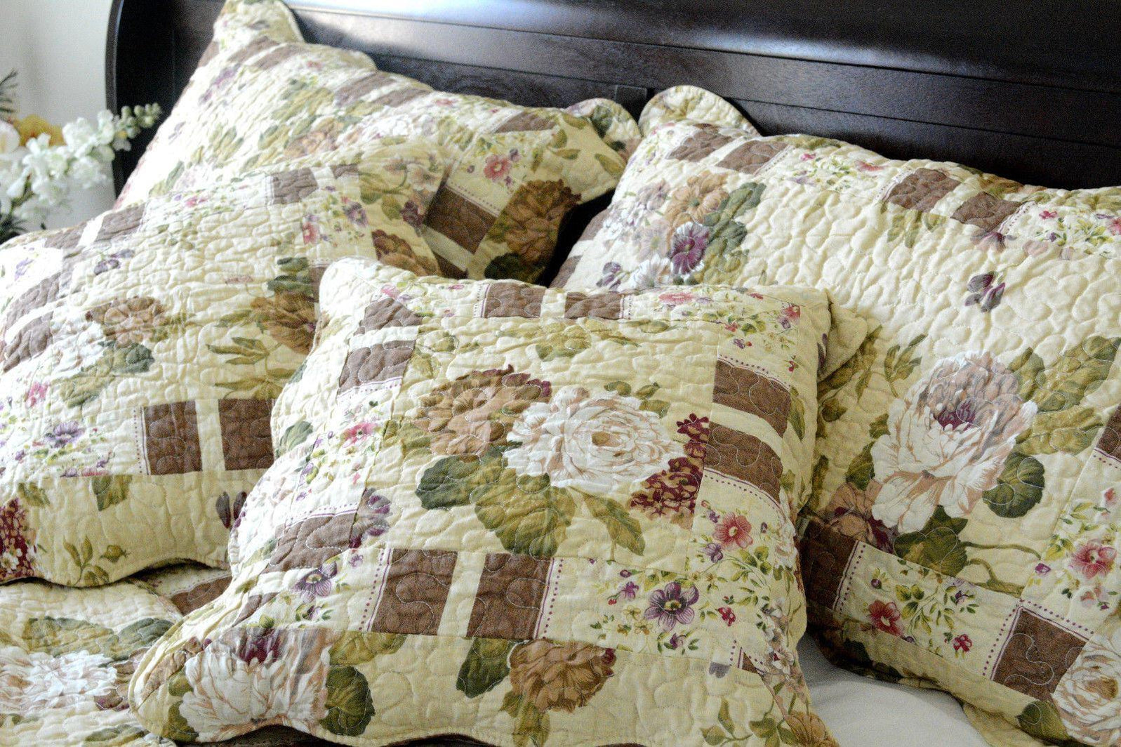 DaDa Bedding Dusty Roses Garden Ivory Yellow & Brown Floral Cottage ...