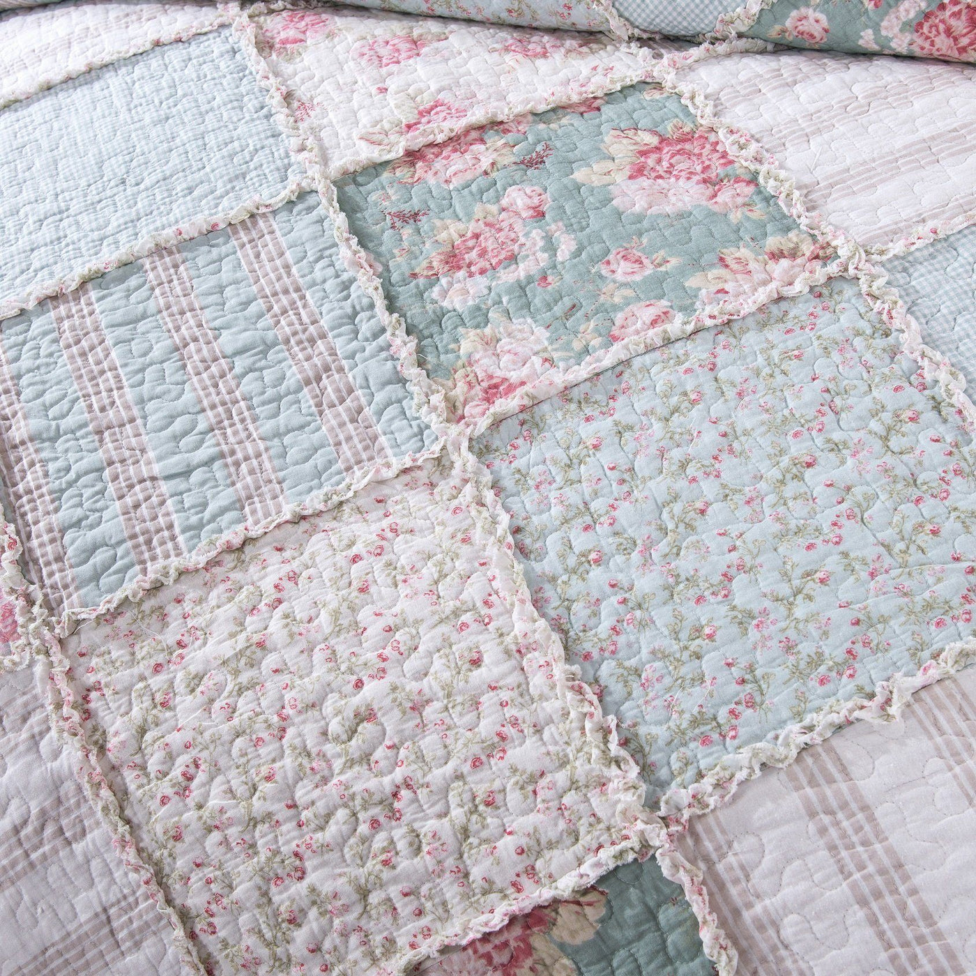 DaDa Bedding Hint of Mint Floral Pastel Cotton Patchwork Ruffle Bedspr ...