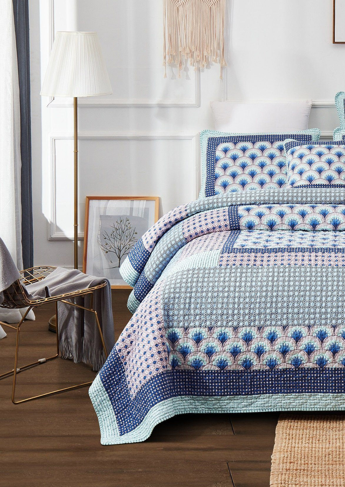 DaDa Bedding Mediterranean Blue Mint Green Patchwork Quilted Bedspread ...