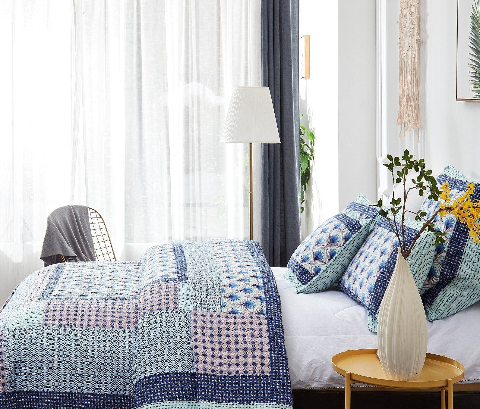 DaDa Bedding Mediterranean Blue Mint Green Patchwork Quilted Bedspread ...