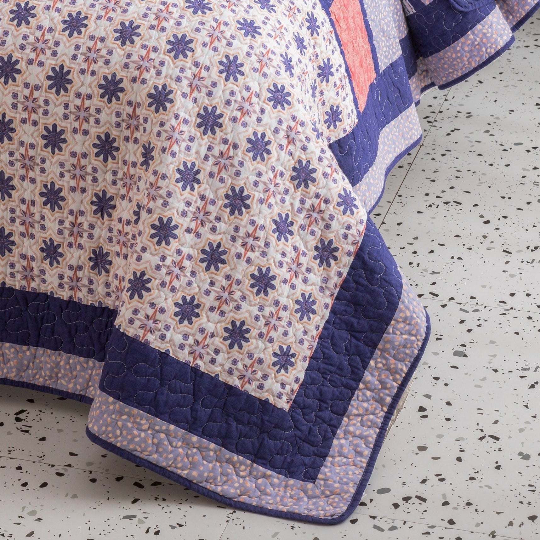 DaDa Bedding Peachy Pink Floral Blossoms Plum Purple Patchwork Quilted ...