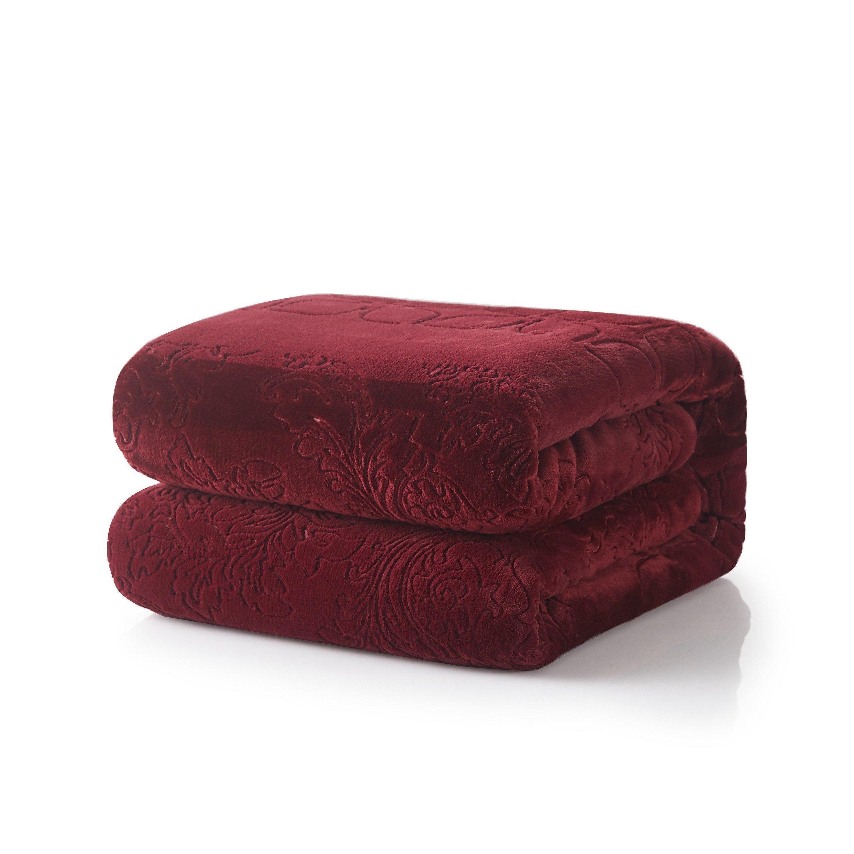 Tache Solid Embossed Merlot Red Sherpa Throw Blanket — DaDalogy Bedding ...