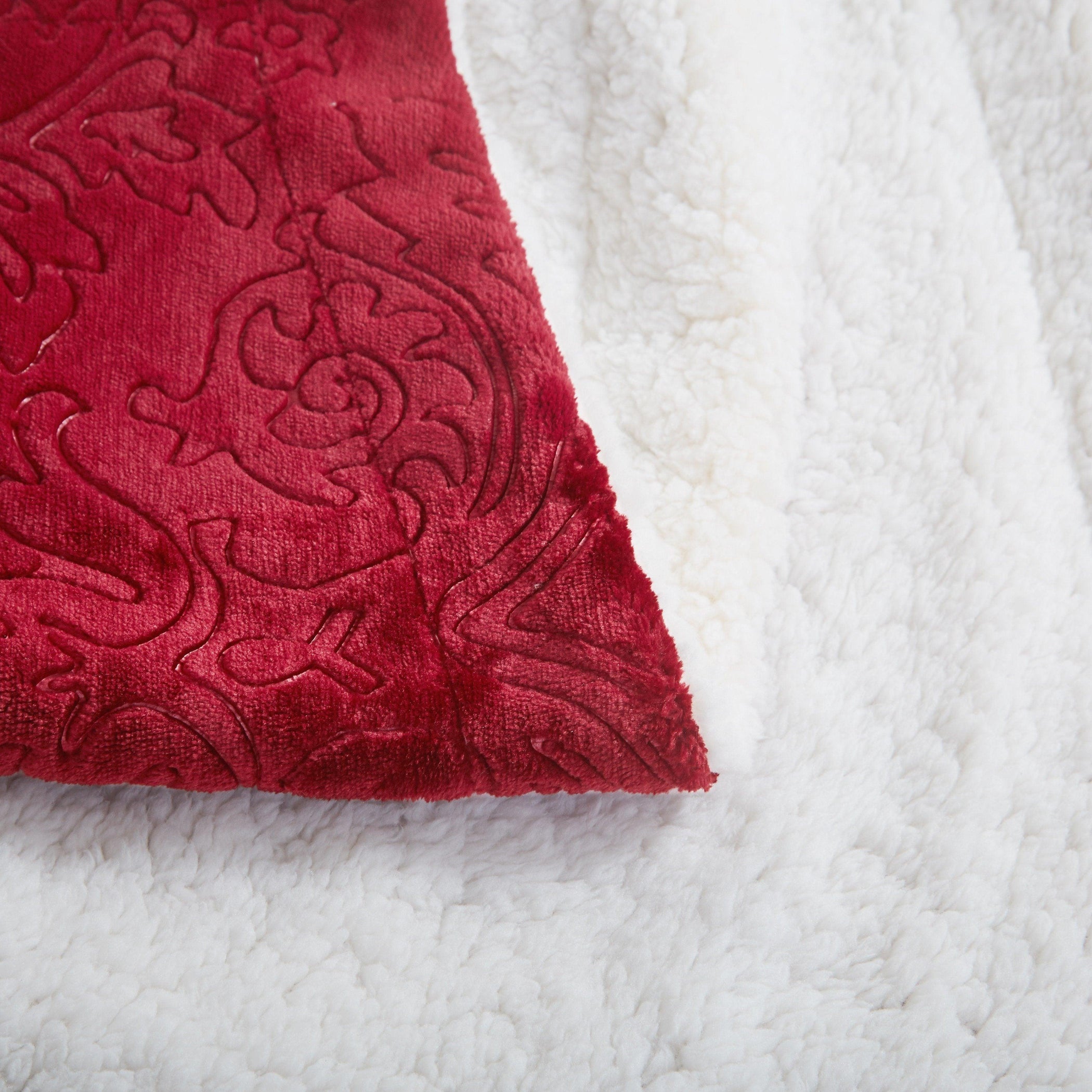 Tache Solid Embossed Merlot Red Sherpa Throw Blanket — DaDalogy Bedding ...