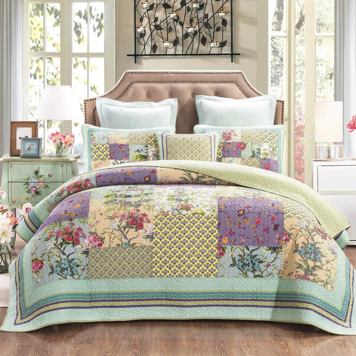 DaDa Bedding Frosted Pastel Gardenia Bohemian Cotton Patchwork Bedspre ...