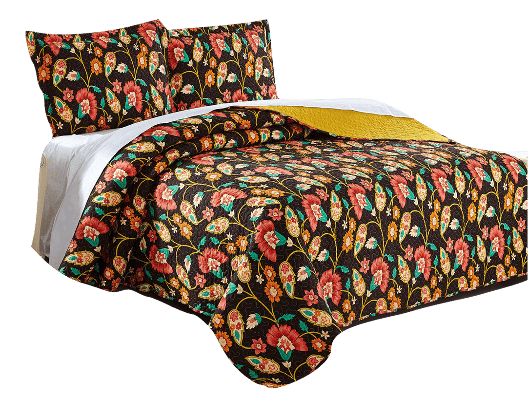 DaDa Bedding Collection Elegant Marigold’s Garden Quilt Reversible ...