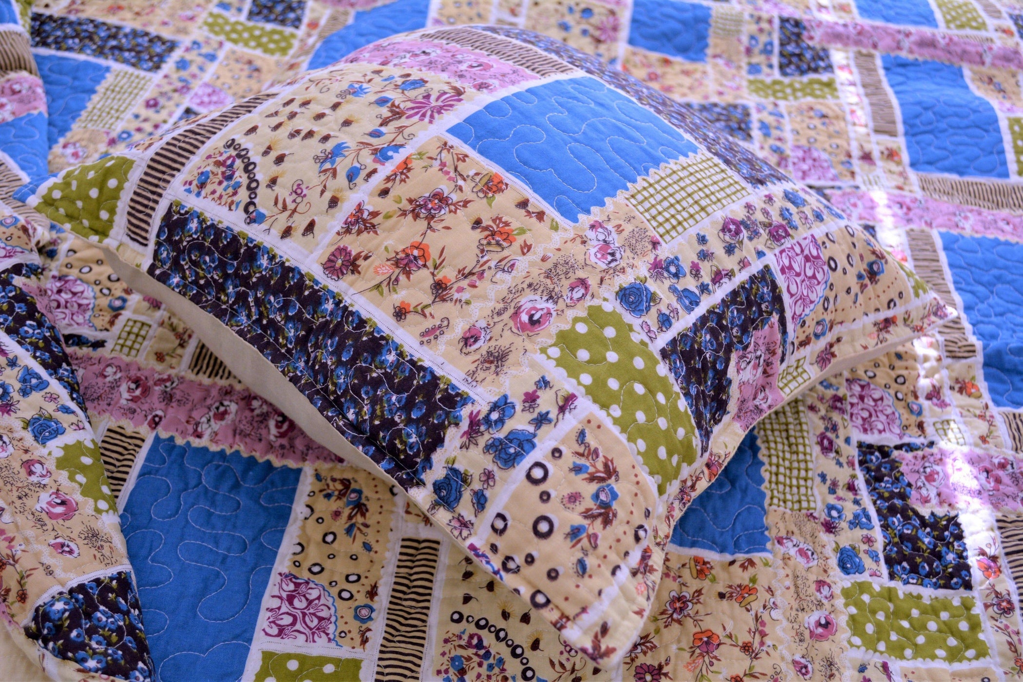 DaDa Bedding Multi Colorful Floral Blues 100% Cotton Reversible Real ...